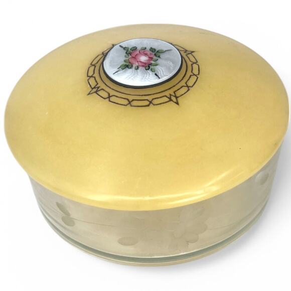 Vintage | Accents | Vintage Vanity Powder Jar Etched Glass Lucite Lid ...